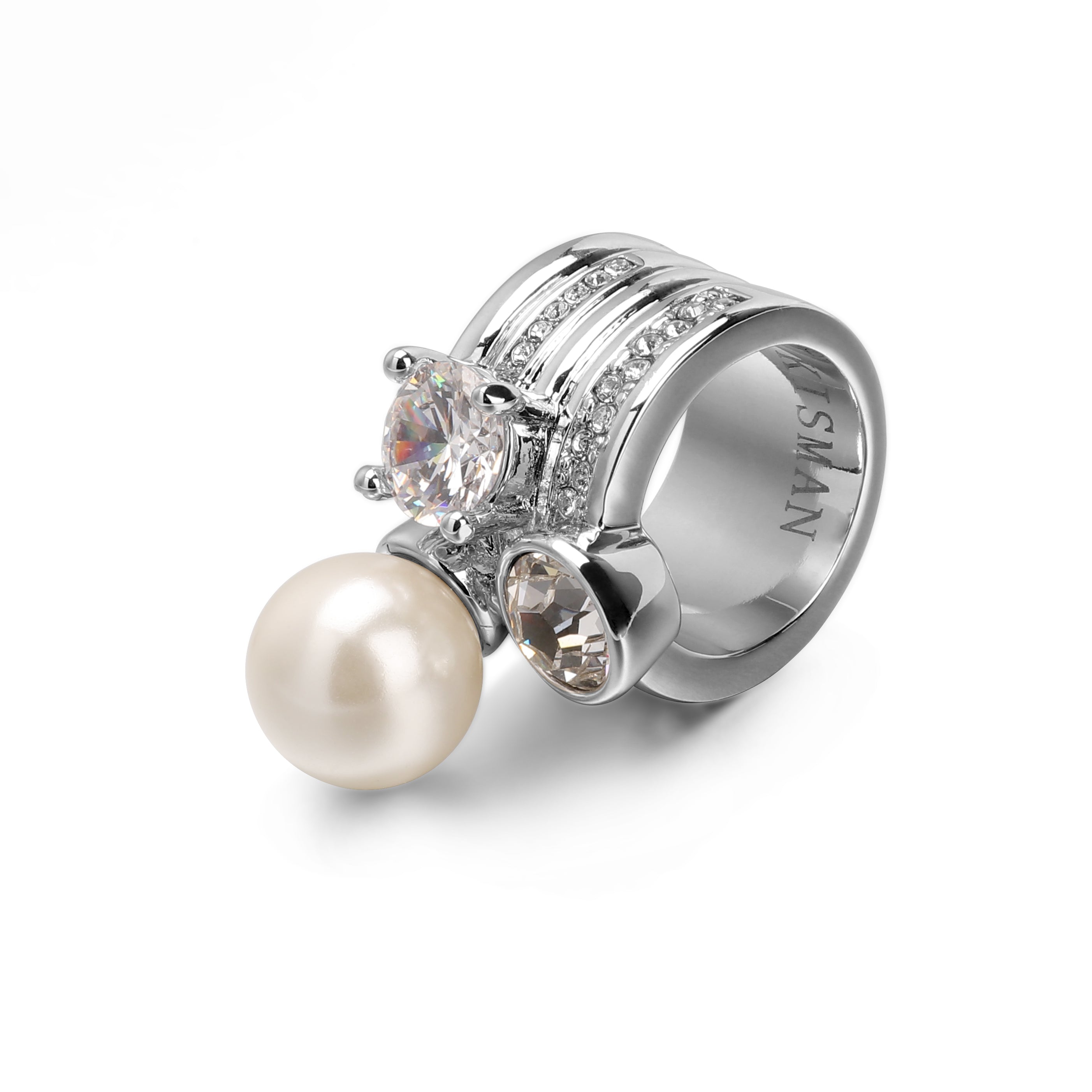 Elegant Pearl Ring – White Gold Plated with Shell Pearl & Zircon ...